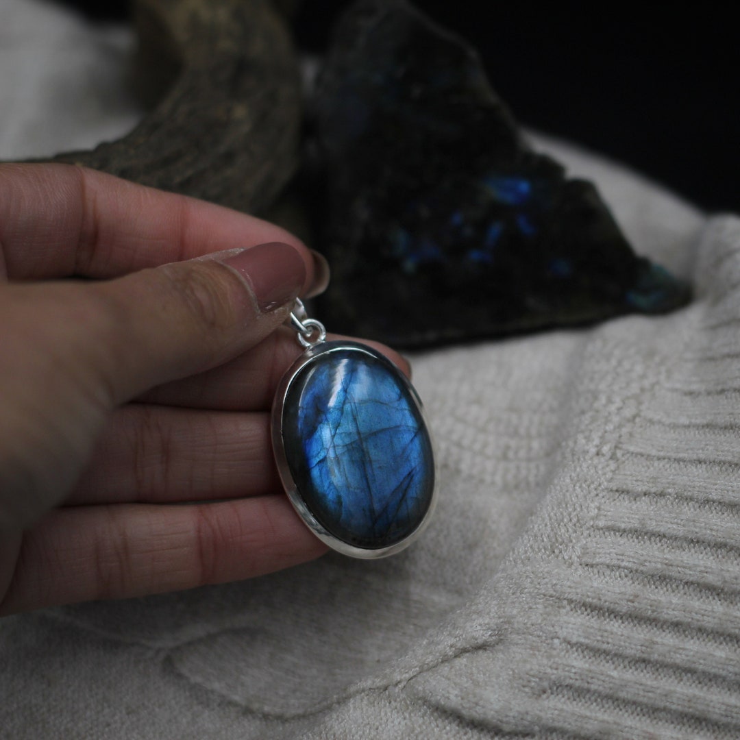 Labradorite Pendant, Large Blue Labradorite Pendant, Oval Labradorite ...