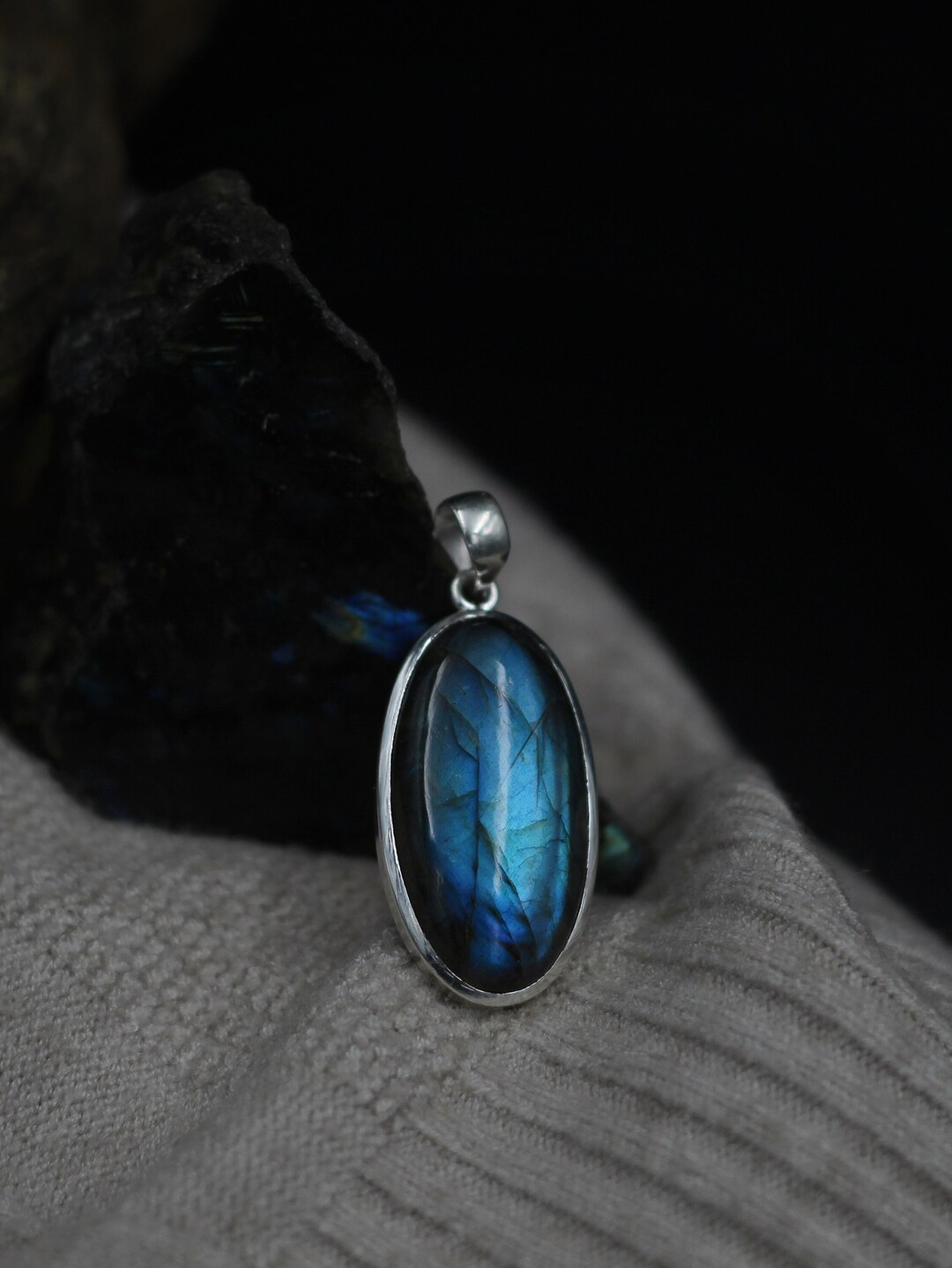 Labradorite Pendant, Large Blue Labradorite Pendant, Oval Labradorite ...