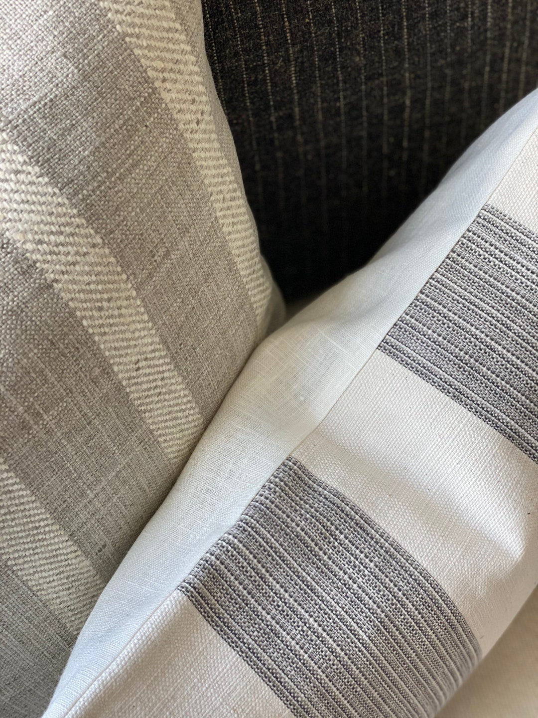 Designer Stripe Patten Grey White Black Wide Stripe and a White Linen ...