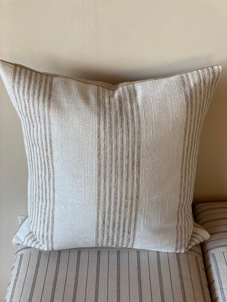 Designer Stripe Pattern Pillow Cream Background With Oatmeal Stripe ...