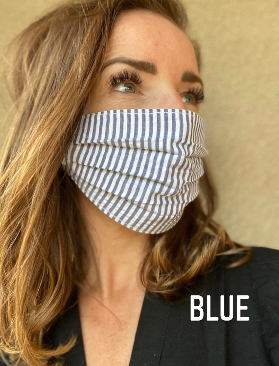 Stripe Face Mask Seersucker Made With Adjustable Strap Lightweight ...