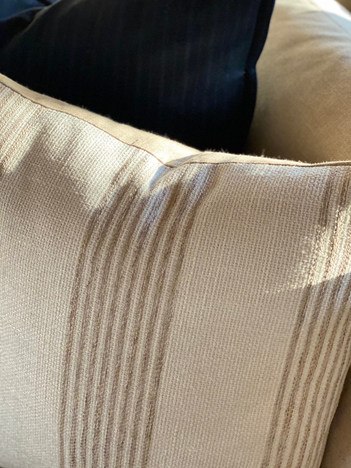 Designer Stripe Pattern Pillow Cream Background With Oatmeal - Etsy