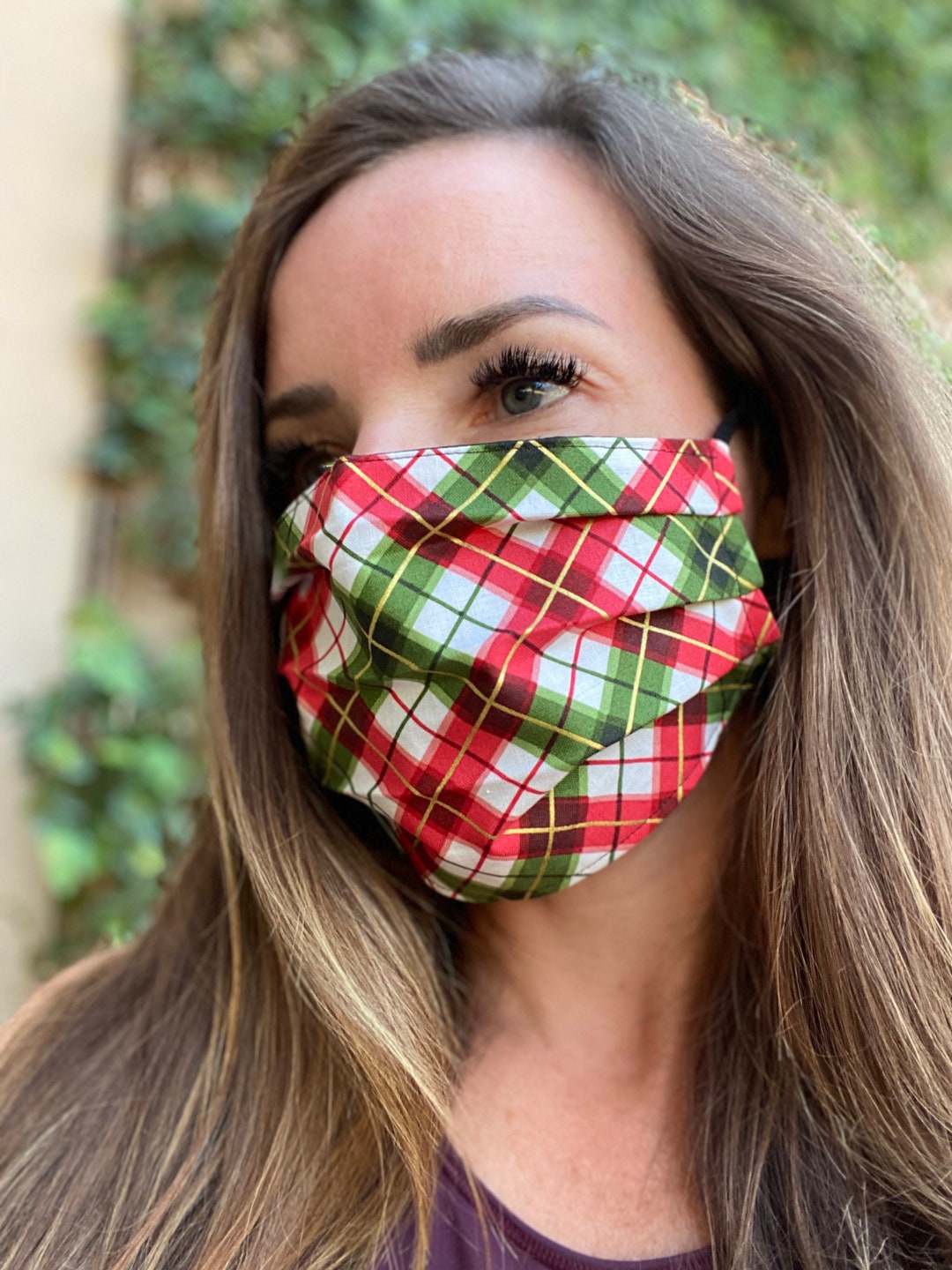 Red Plaid Face Mask Spring Red Black Gold and Green Holiday Lightweight ...