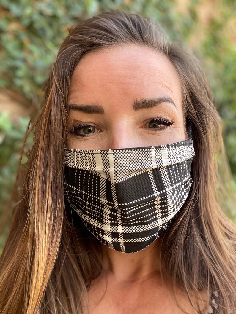 Plaid Face Mask Fall Spring Lightweight Gingham Check Black | Etsy