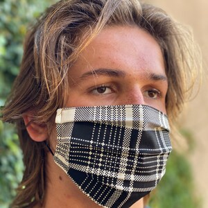 Plaid Face Mask Fall Spring Lightweight Gingham Check Black - Etsy
