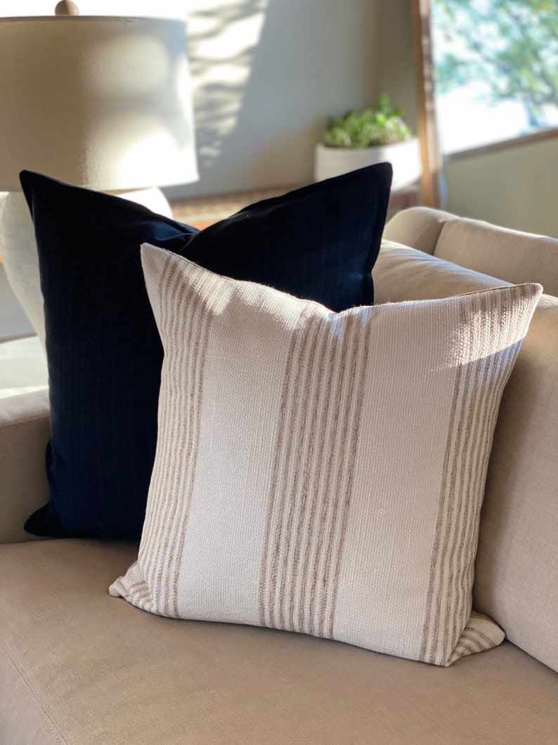 Designer Stripe Pattern Pillow Cream Background With Oatmeal - Etsy