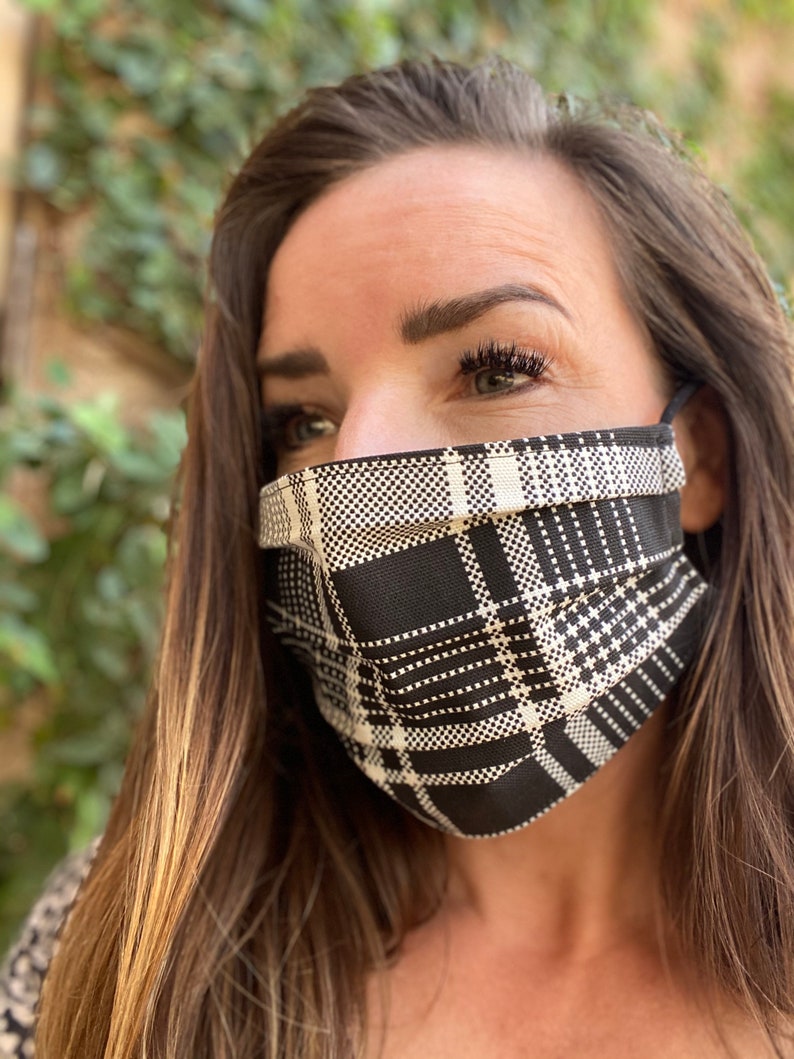 Plaid Face Mask Fall Spring Lightweight Gingham Check Black - Etsy