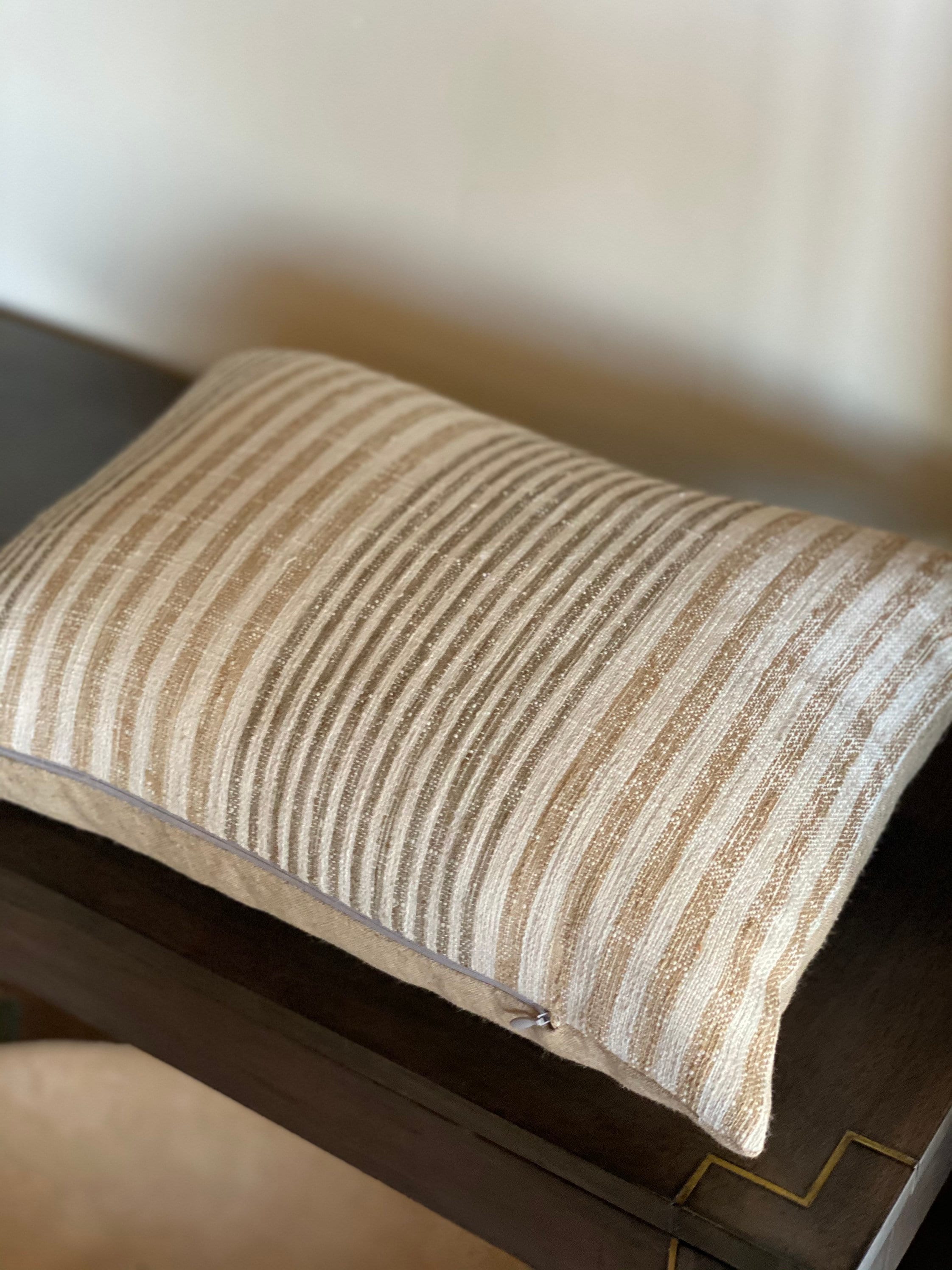 Designer Stripe Pattern Pillow Cover With Cream Background With Oatmeal ...