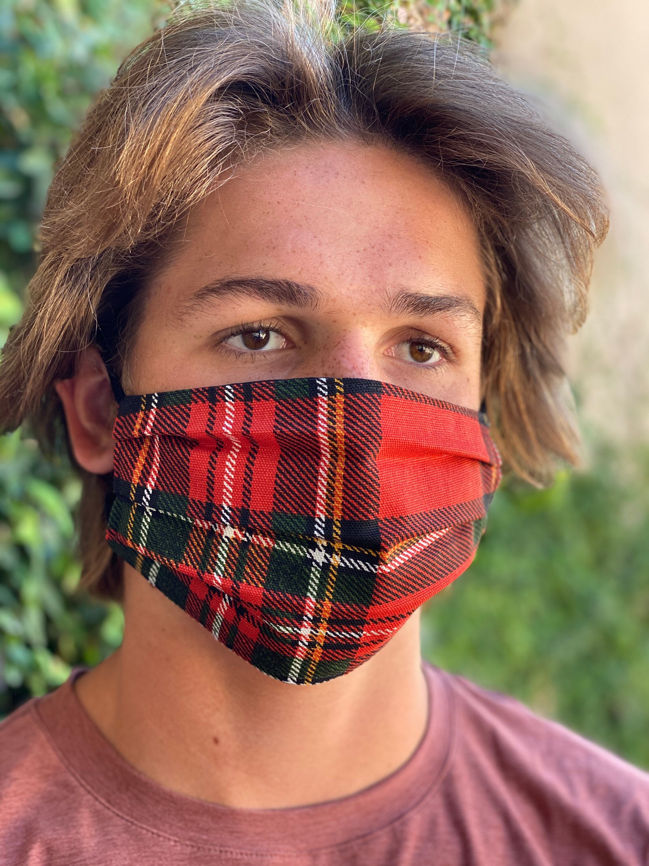 Red Plaid Tartan Face Mask Winter Christmas or Holiday Red and - Etsy