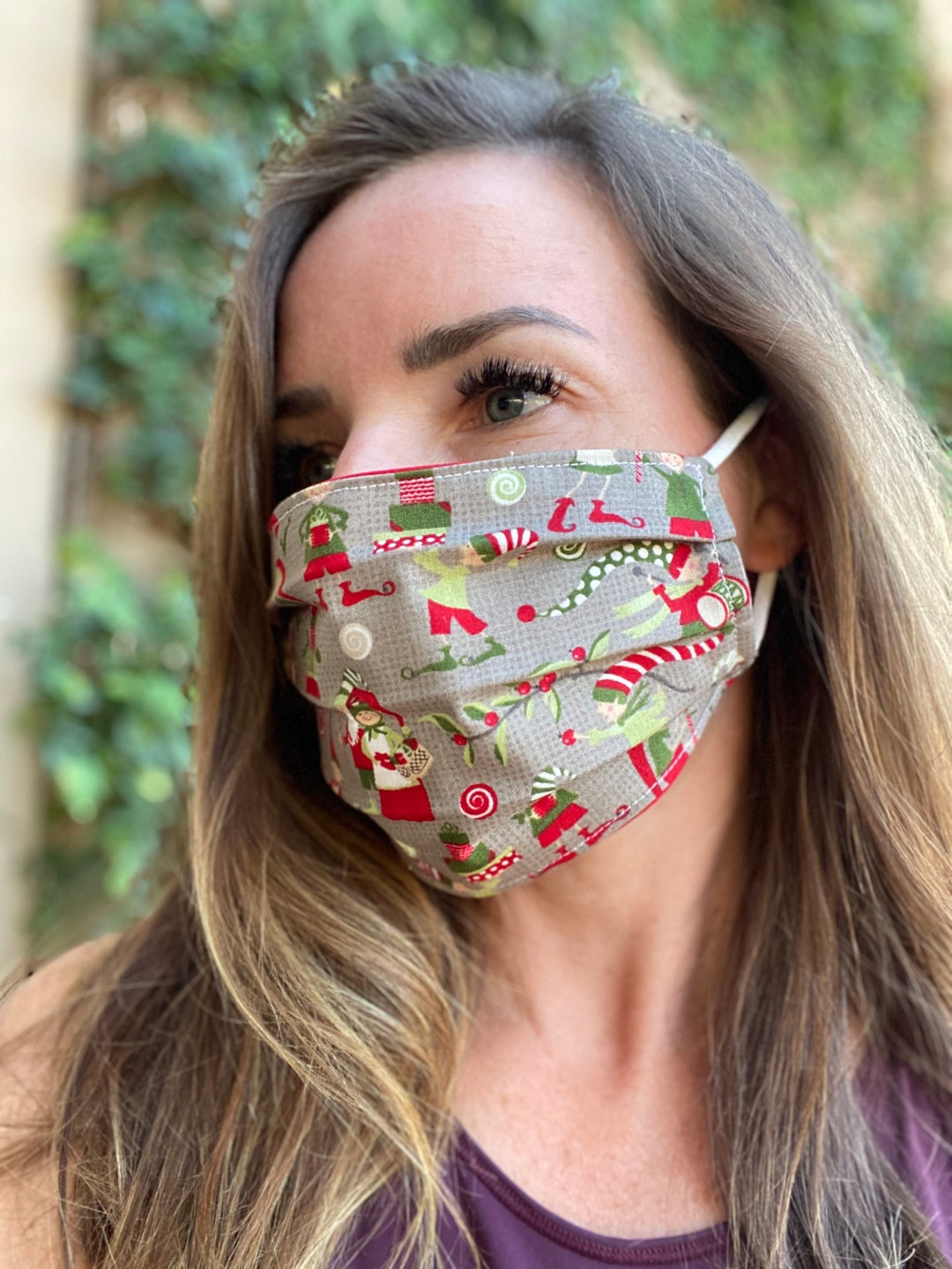 Christmas Elf Face Mask Fall Red and Green Holiday Lightweight - Etsy