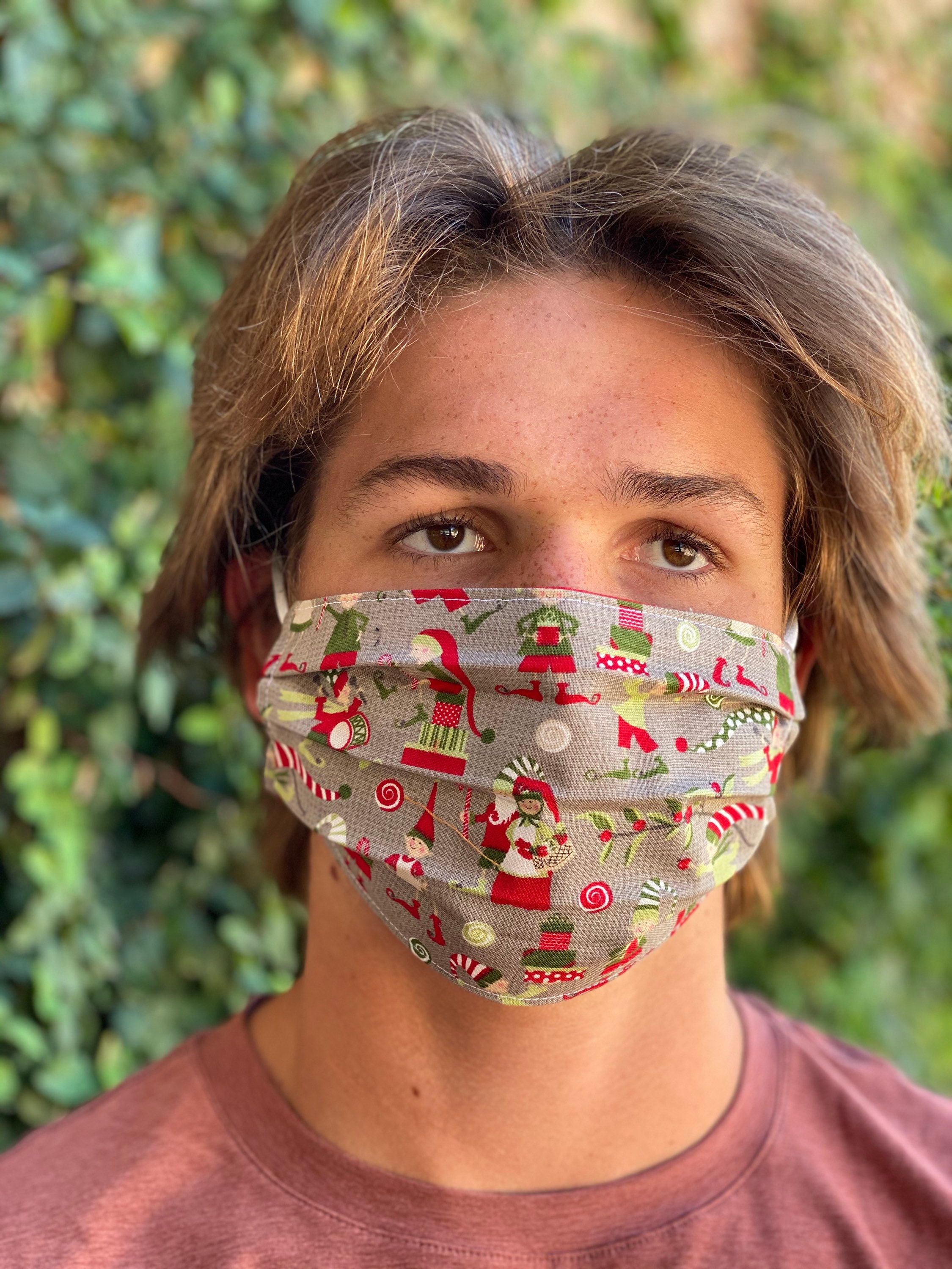 Christmas Elf Face Mask Fall Red and Green Holiday Lightweight - Etsy