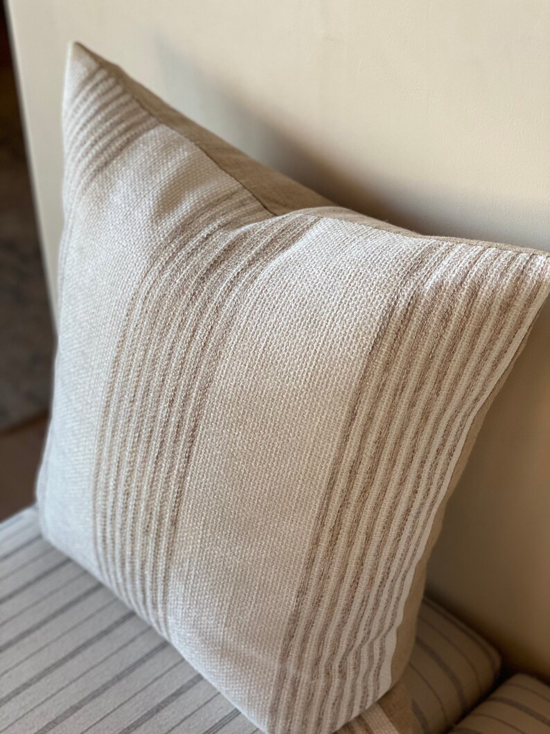 Designer Stripe Pattern Pillow Cream Background With Oatmeal - Etsy