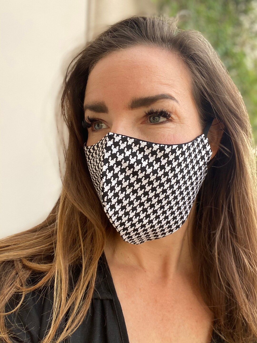 Houndstooth Contoured Face Mask Spring Olsen Adjustable Ear Elastic ...