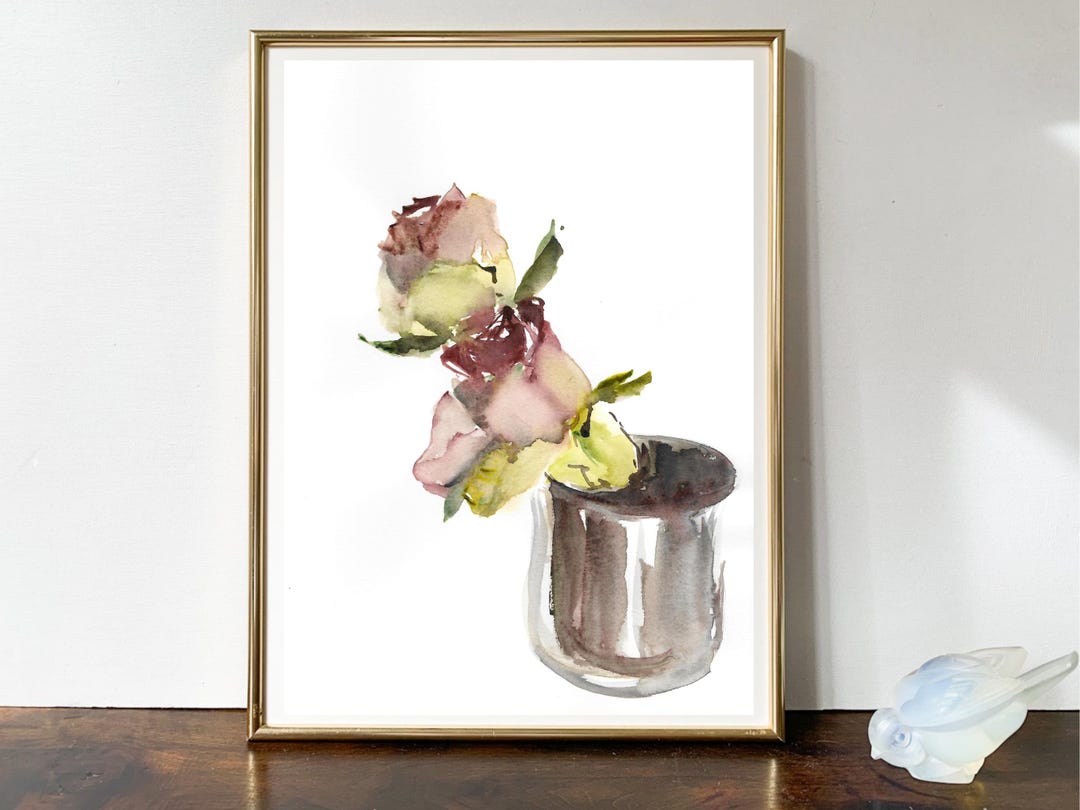 Aquarell Rose. Original Stillleben Gemälde. Florales Wanddekor. Unikat ...