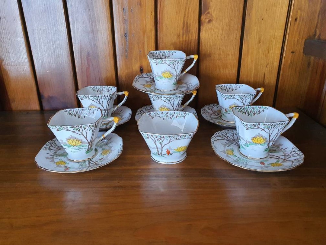 Vintage Standard China Art Deco Cups and Saucers and Sugar Bowl With ...