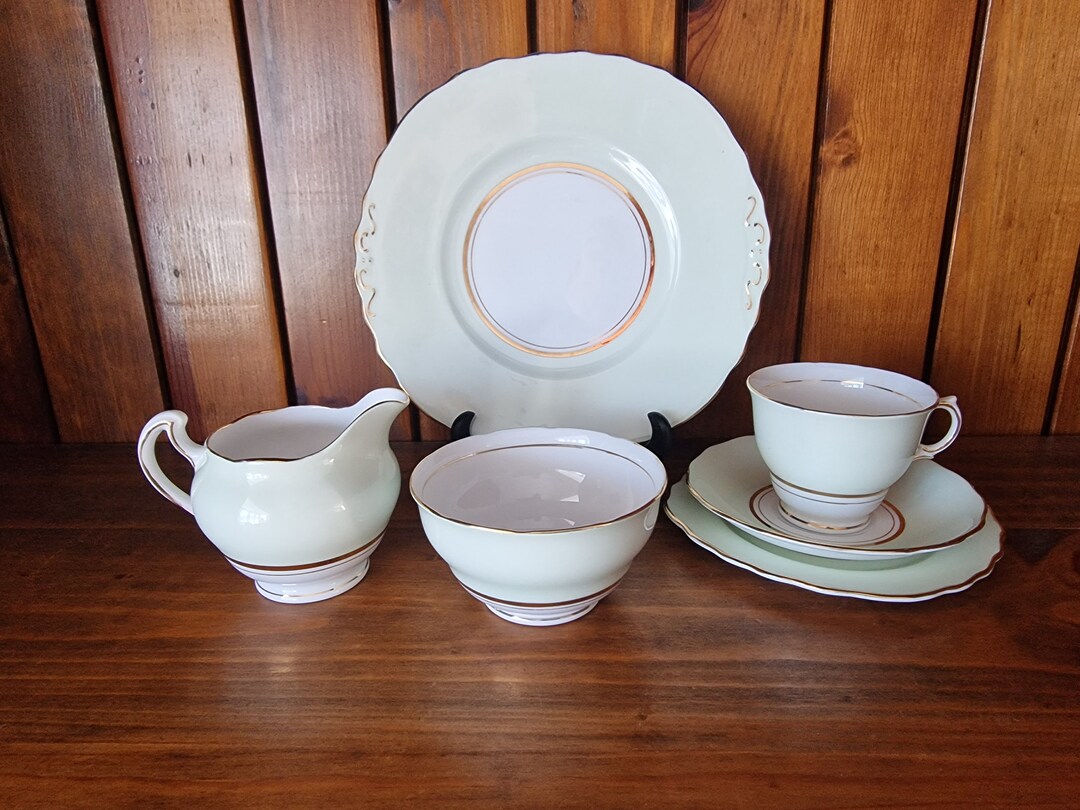 Vintage Colclough Pale Green, White and Gold Bone China Items. Trios ...