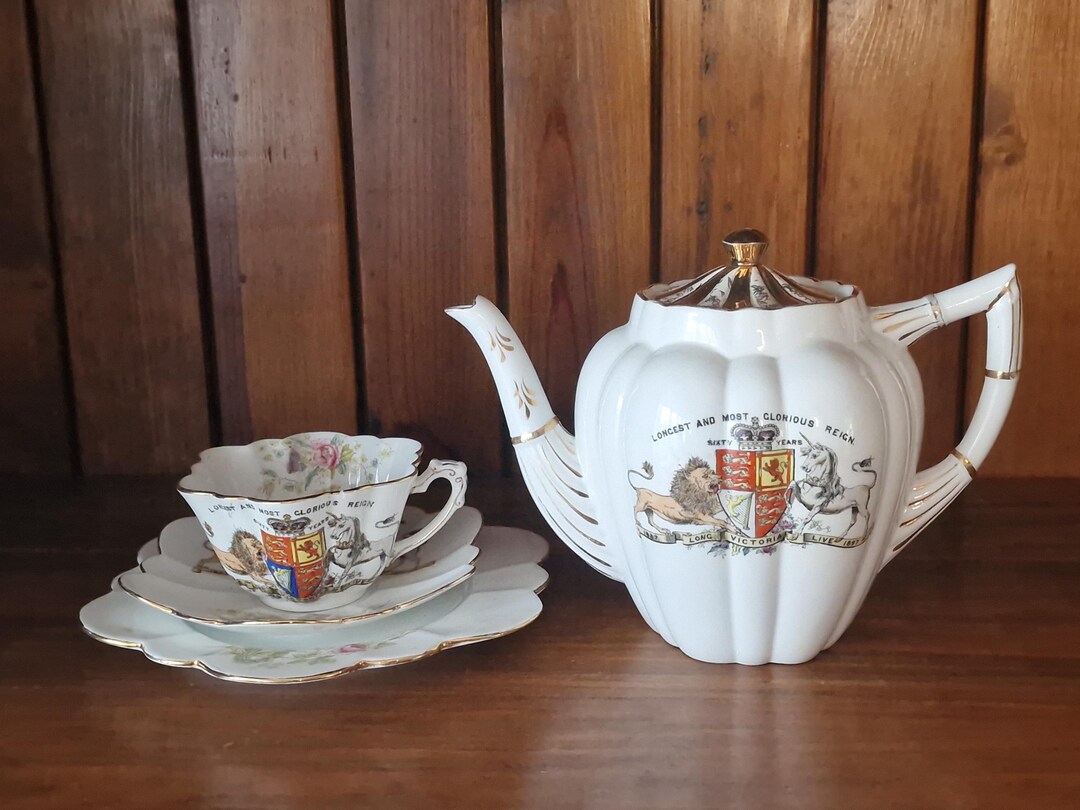 Antique Foley Bone China Teapot and Trio plate, Cup and Saucer ...
