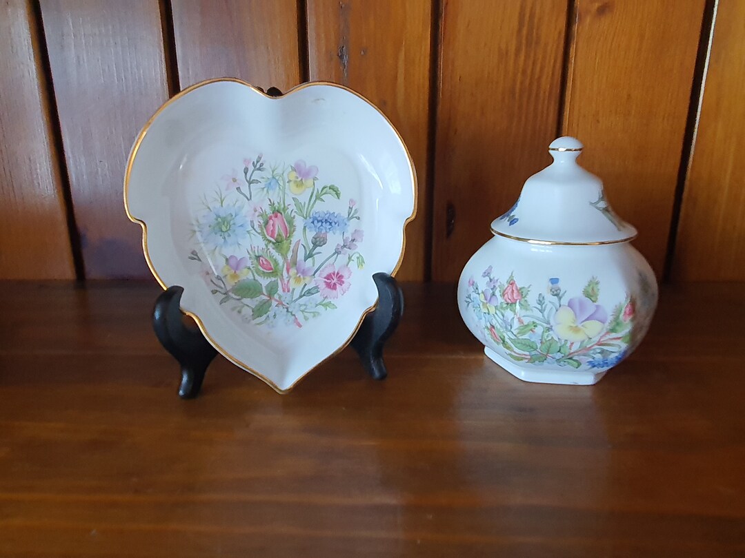 Vintage Aynsley Wild Tudor Bone China Heart Shaped Pin Dish and Small ...