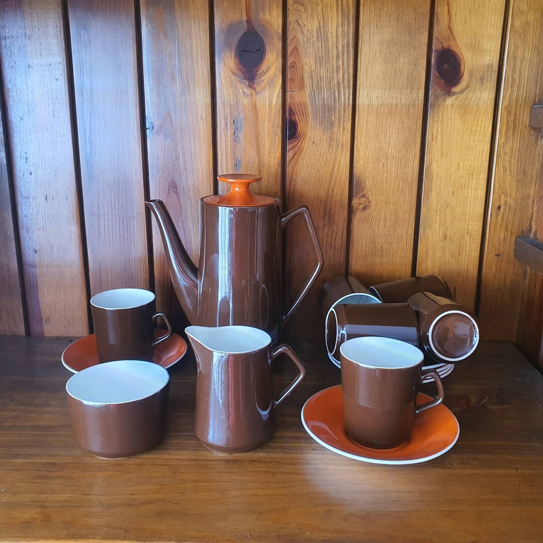 Vintage Beswick Retro Coffee Set Comprising Coffee Pot, Six Cups and ...