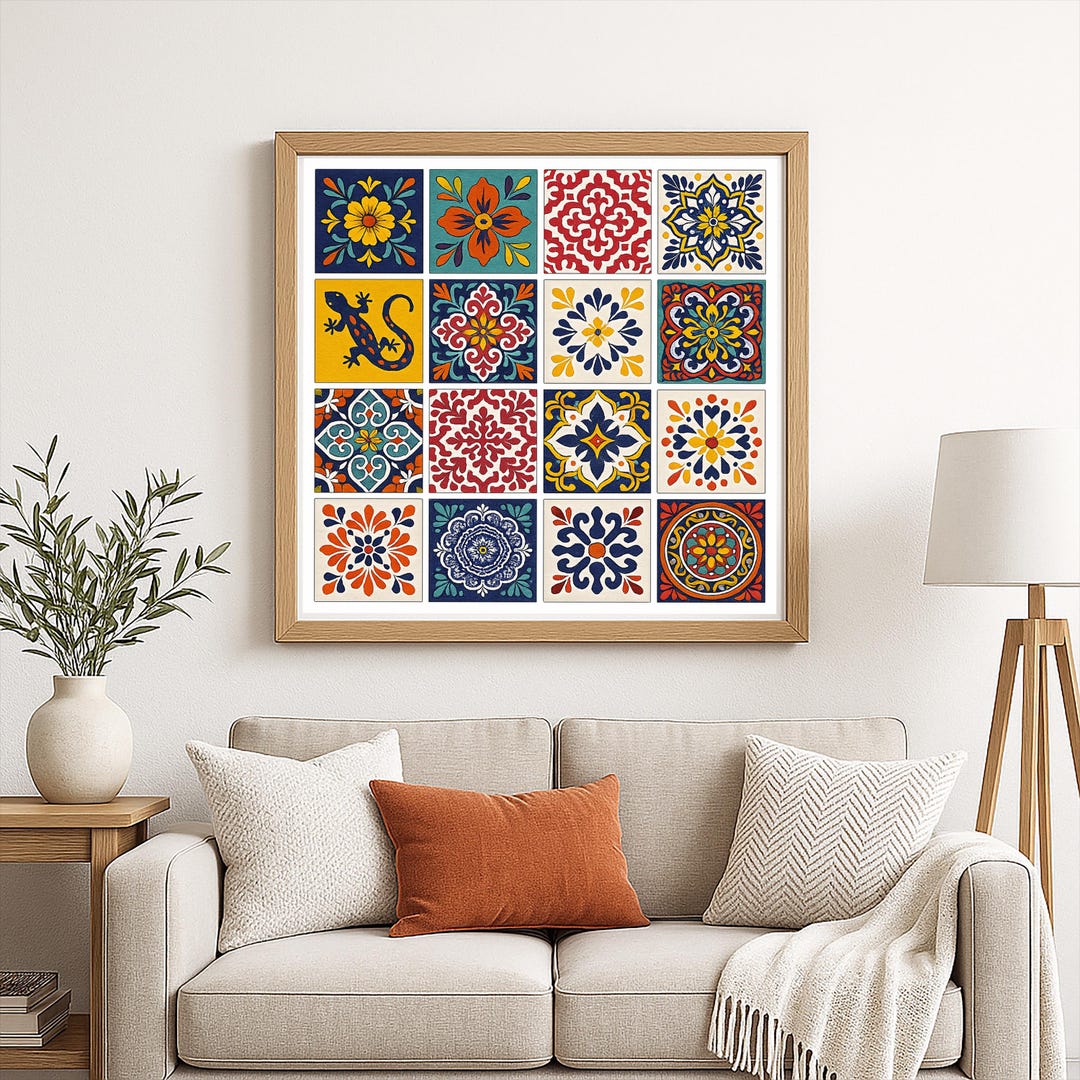 Mexican Talavera Tile Wall Art Print – 4x4 Collage | Digital Download ...