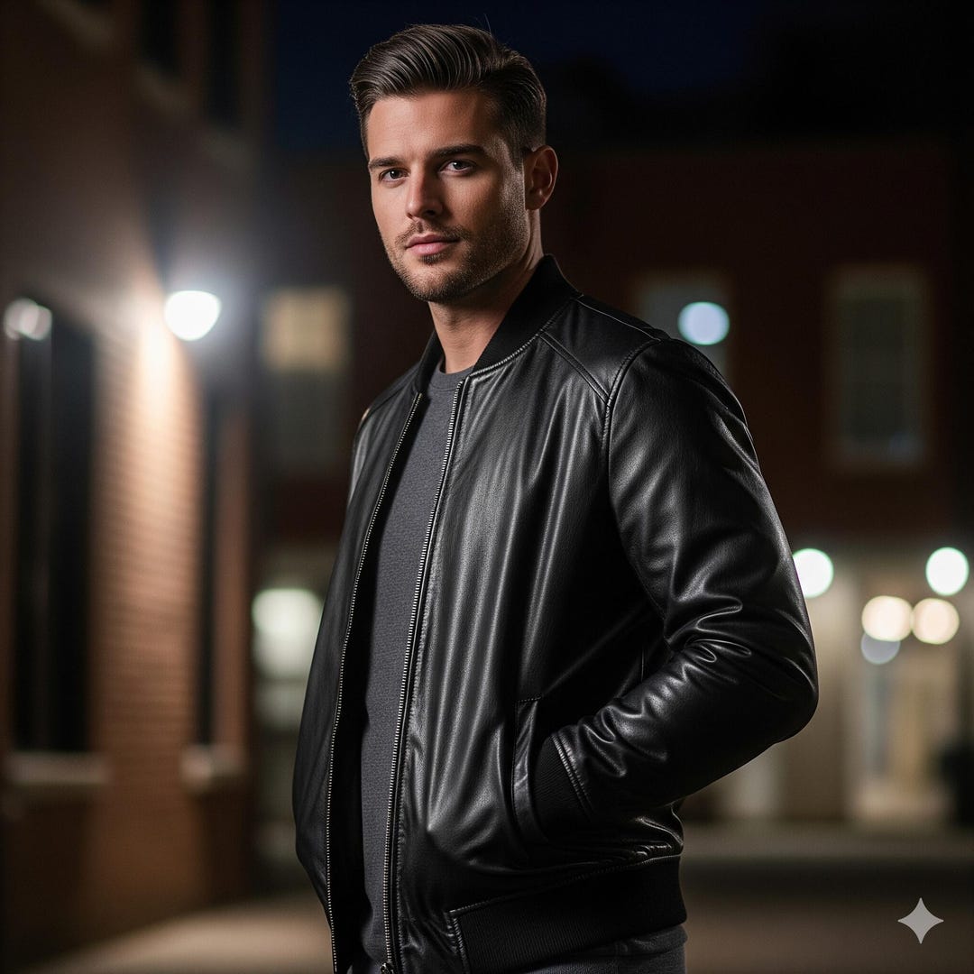 Men's Black Leather Bomber Jacket: Ribbed Cuff Urban Style - Etsy