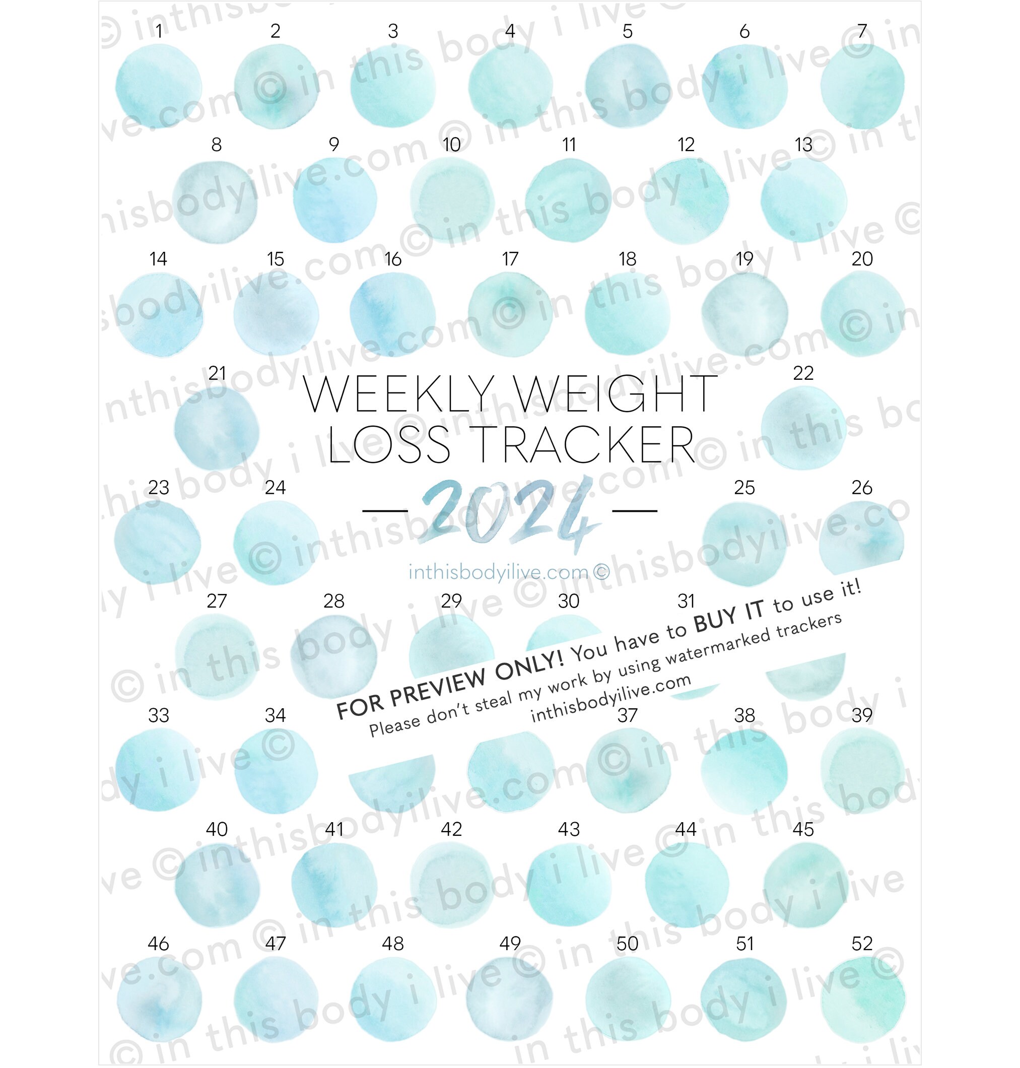 52 Week Weight Loss Tracker 2024 Weight Loss Chart Digital Download ...