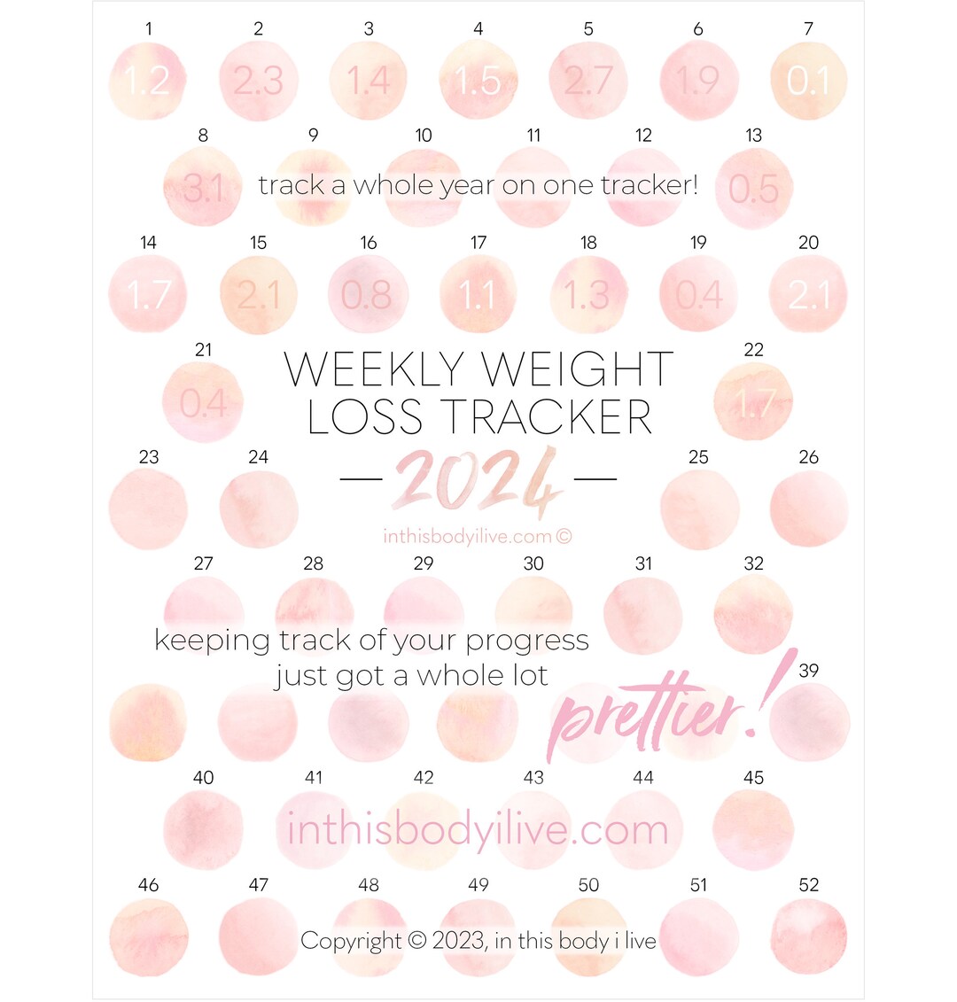 52 Week Weight Loss Tracker 2024 Weight Loss Chart Digital - Etsy