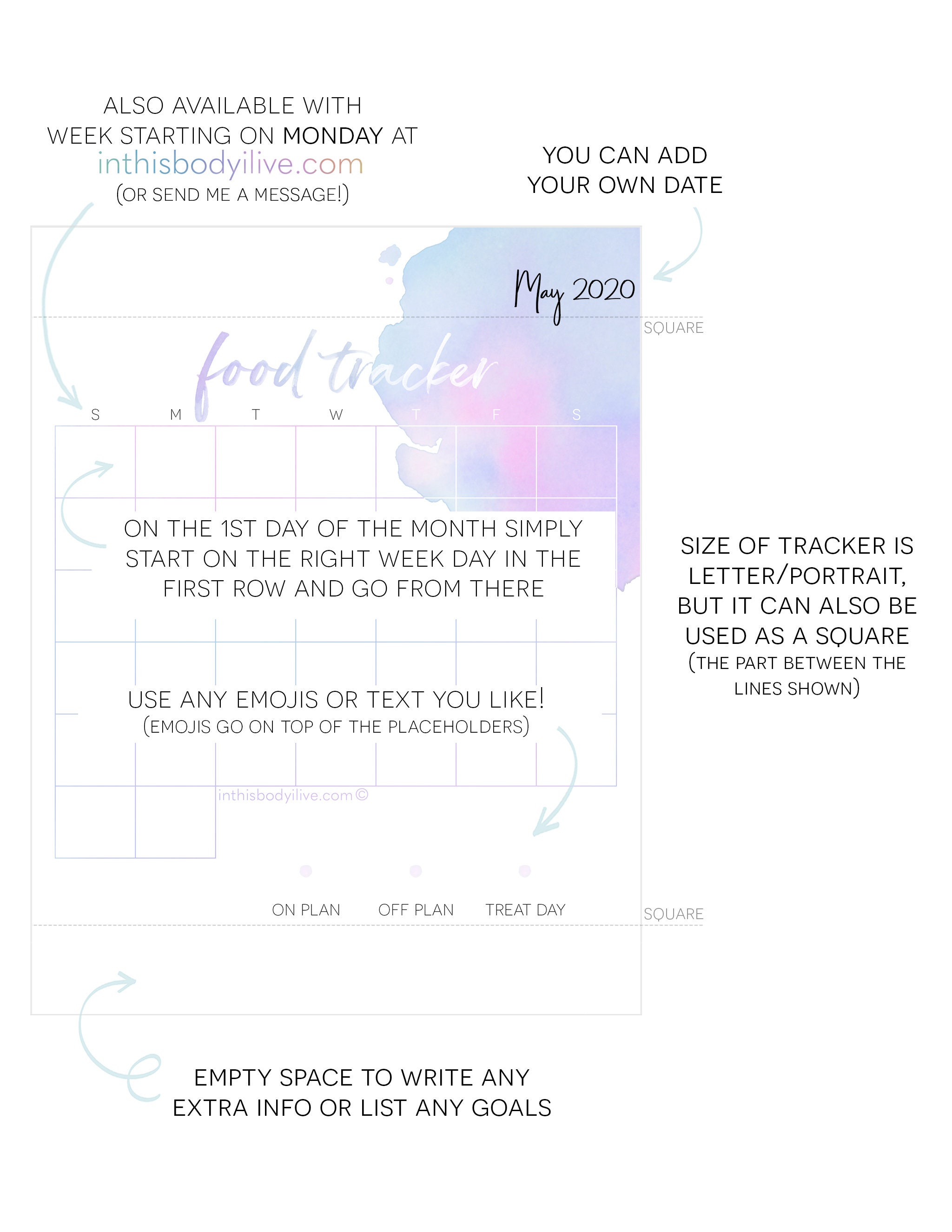 Daily Food Tracker Nutrition Calendar Digital Download - Etsy