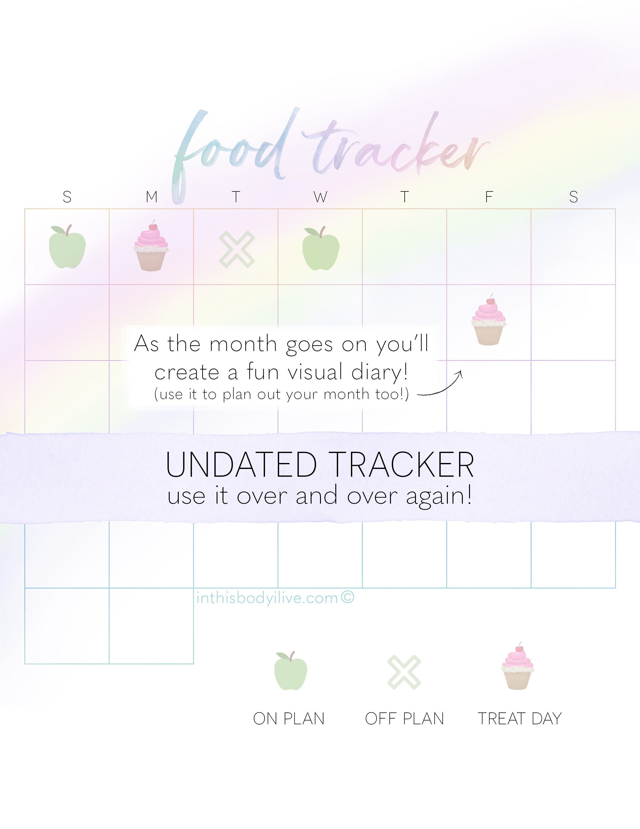 Daily Food Tracker Nutrition Calendar Digital Download Printable Over ...