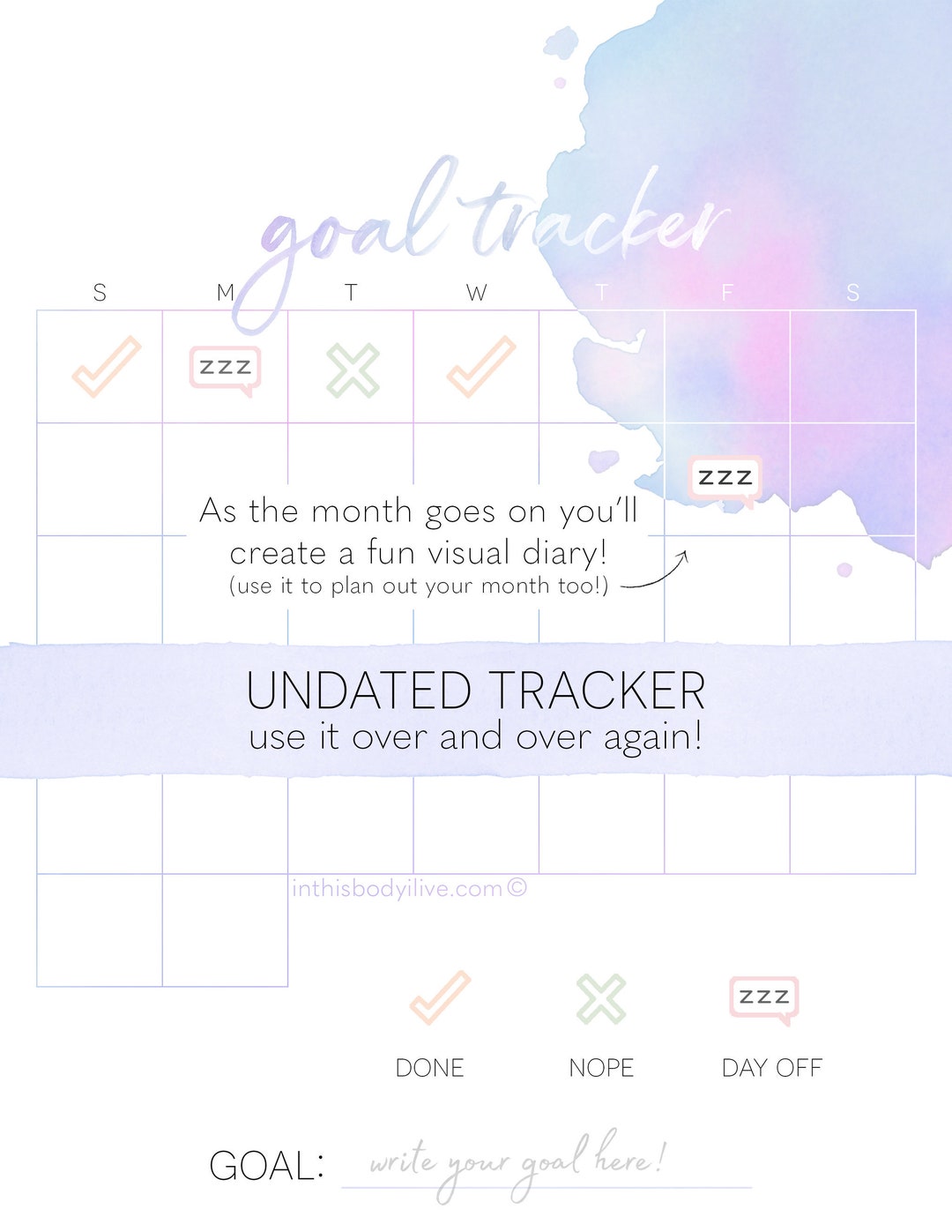 Daily Goal Tracker Goal Calendar Digital Download Printable Purple ...