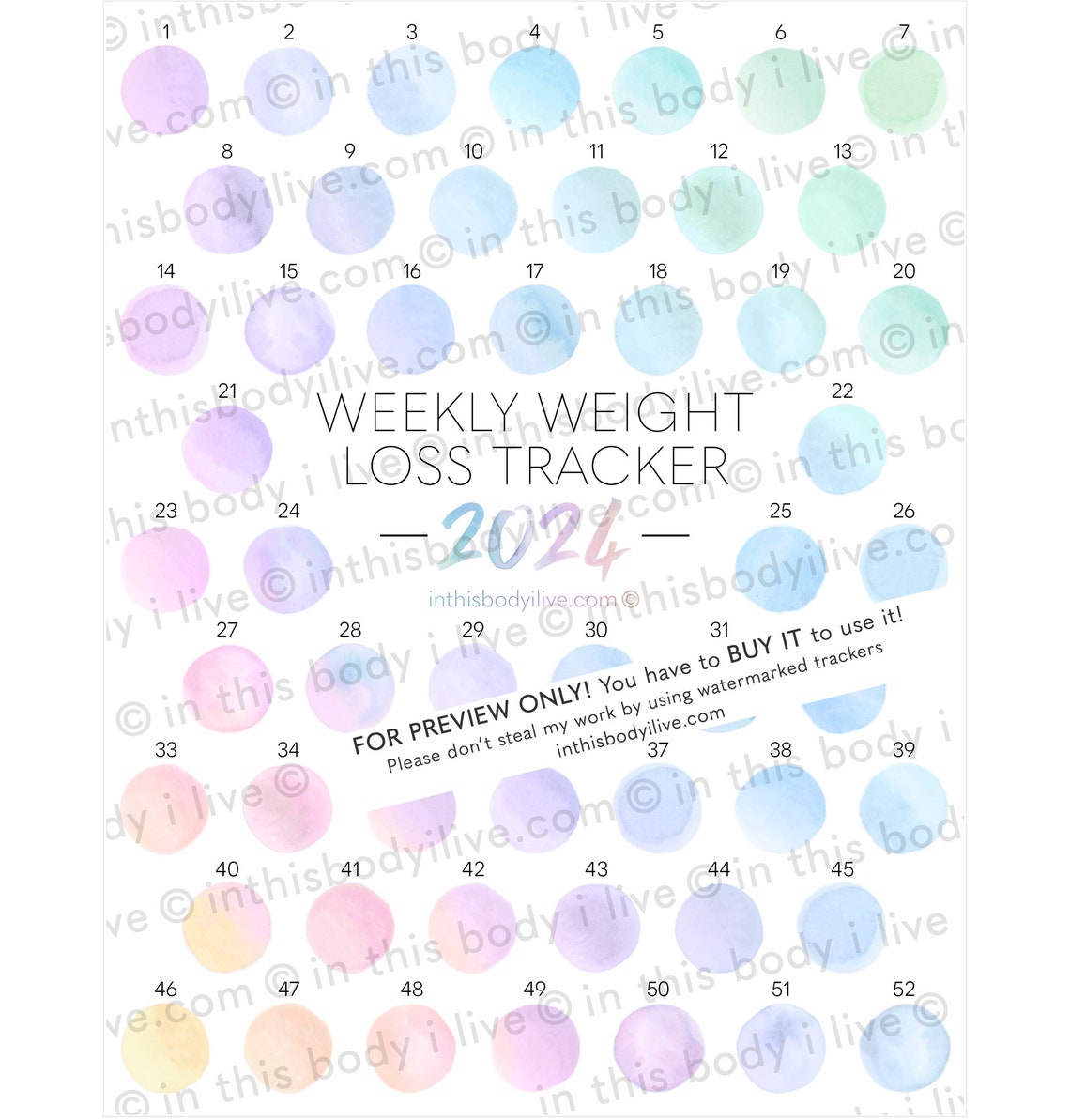 52 Week Weight Loss Tracker 2024 Weight Loss Chart Digital Download ...