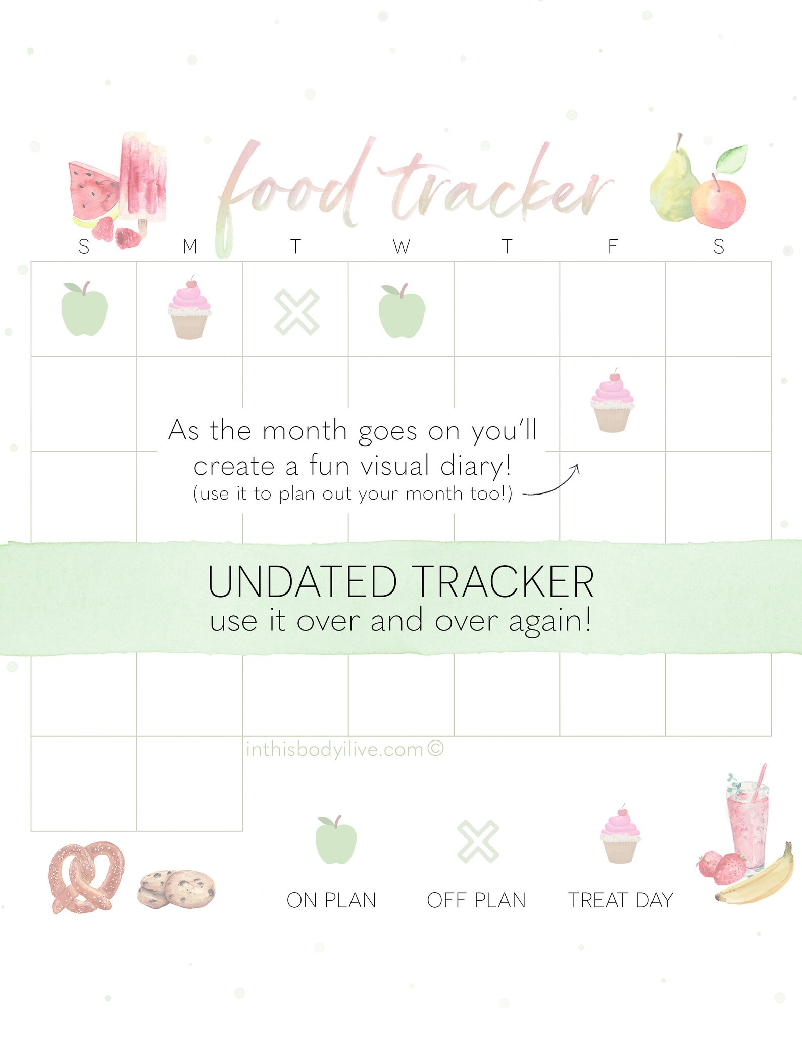 Daily Food Tracker Nutrition Calendar Digital Download - Etsy Israel