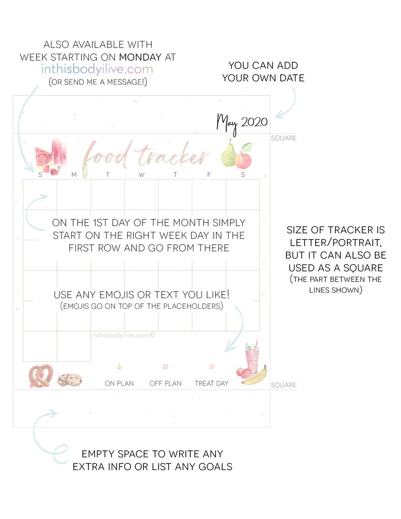 Daily Food Tracker Nutrition Calendar Digital Download - Etsy 日本