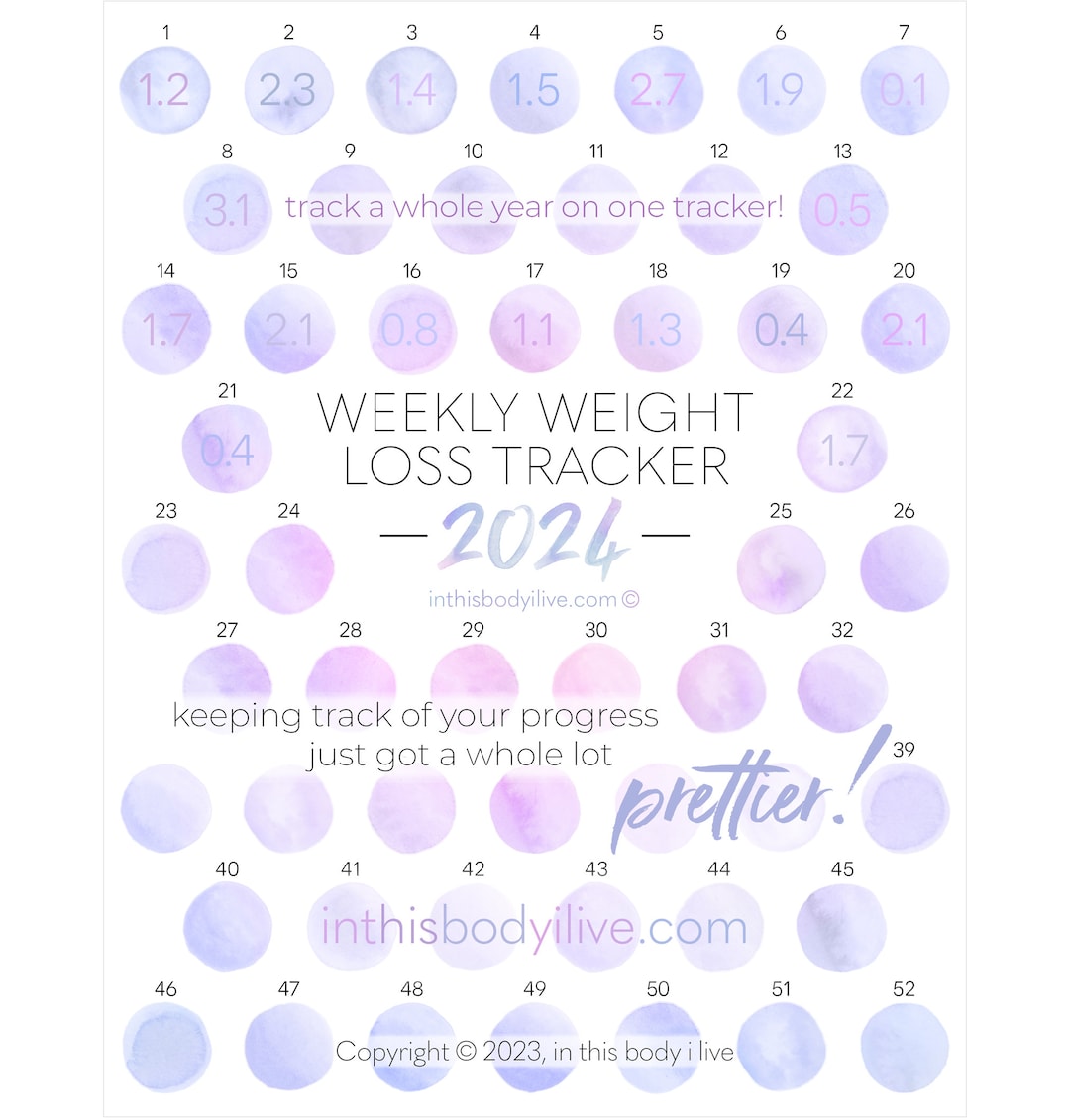 52 Week Weight Loss Tracker 2024 Weight Loss Chart Digital Download ...