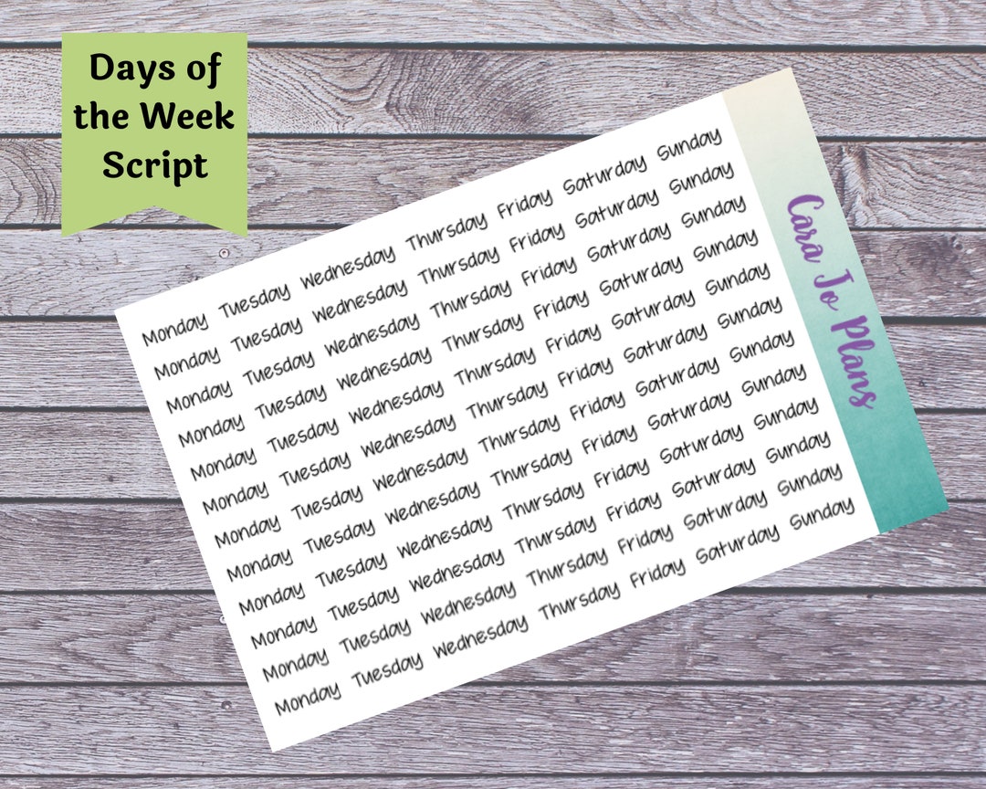 Days of the Week Script Stickers - Jenplans Font - Etsy