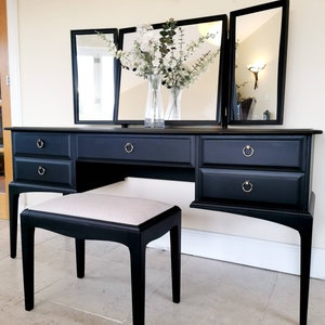 Spray Painted Matt Black Stag Minstrel Dressing Table Set With Triple ...