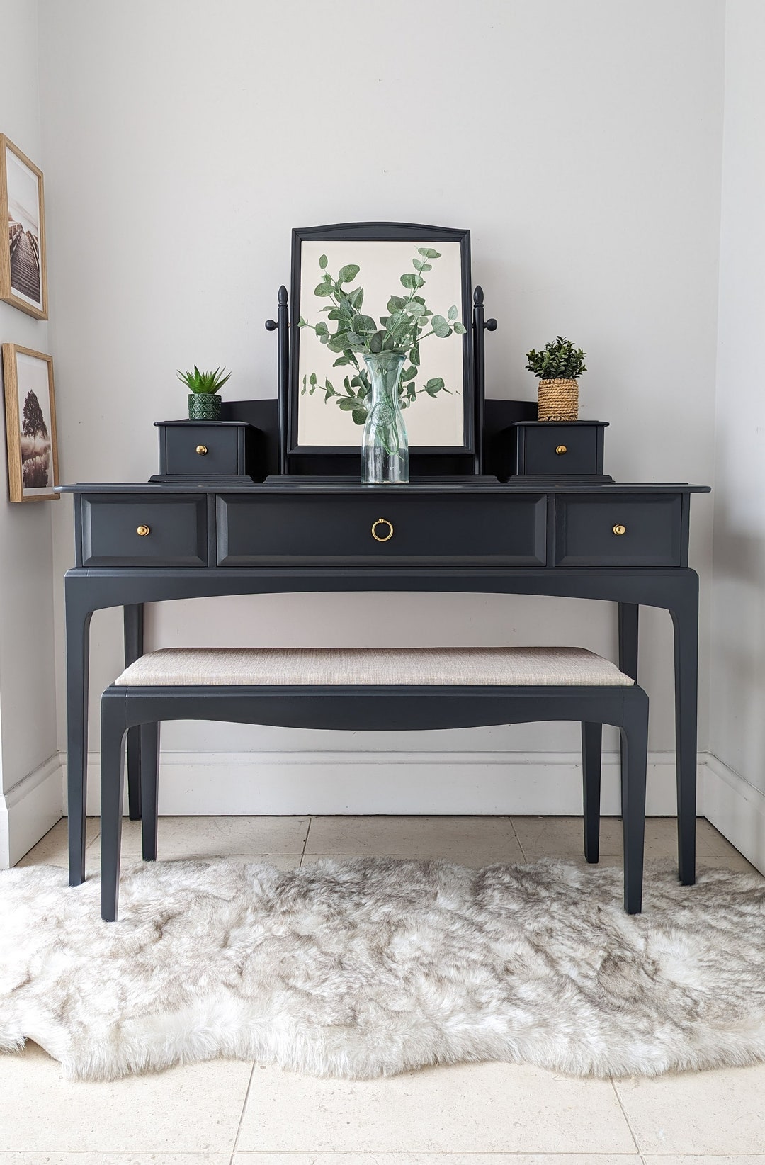Blue/black Stag Compact Dressing/console Table With Triple Mirror and ...