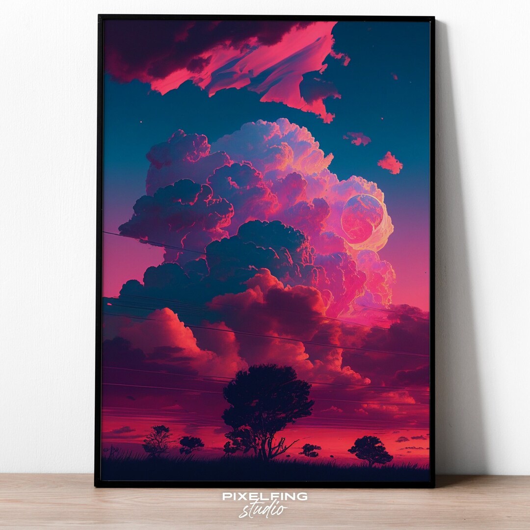 Vaporwave Clouds 02 Digital Print Digital PRINTABLE Wall Art Modern ...