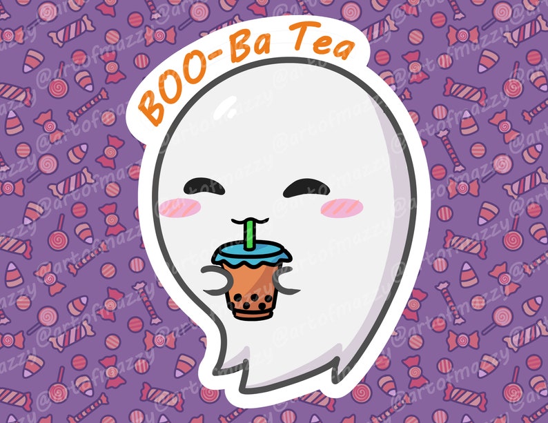 Boo-ba Tea Ghost Laminated Sticker - Etsy
