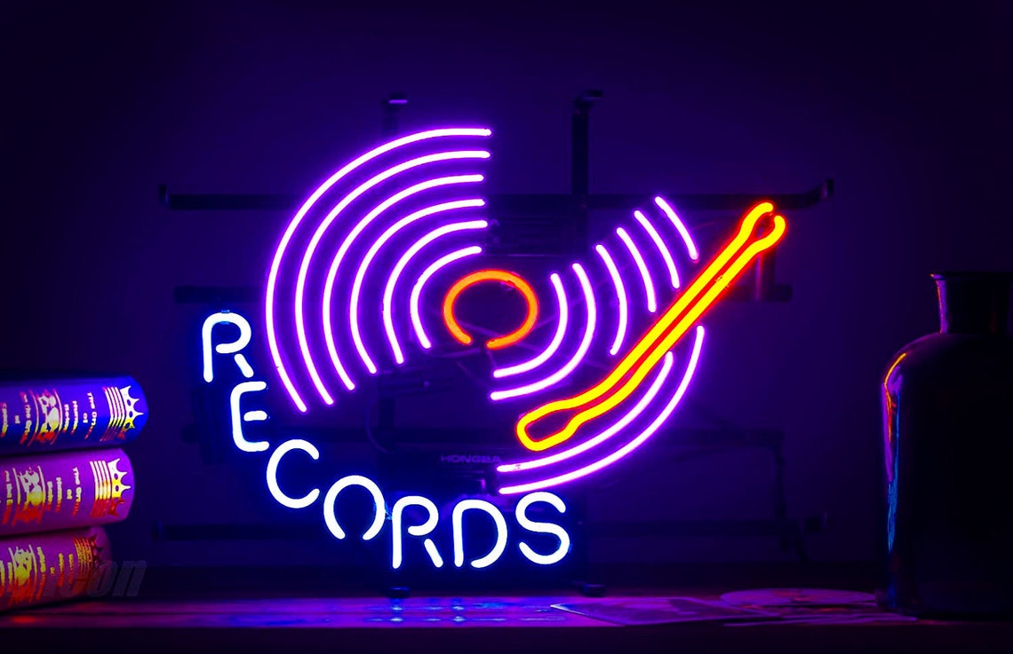 Records Led Neon Sign Records Neon Led Sign Bar Neon Light | Etsy
