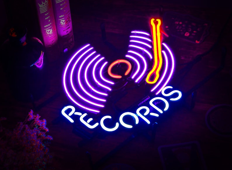 Records Led Neon Sign Records Neon Led Sign Bar Neon Light | Etsy