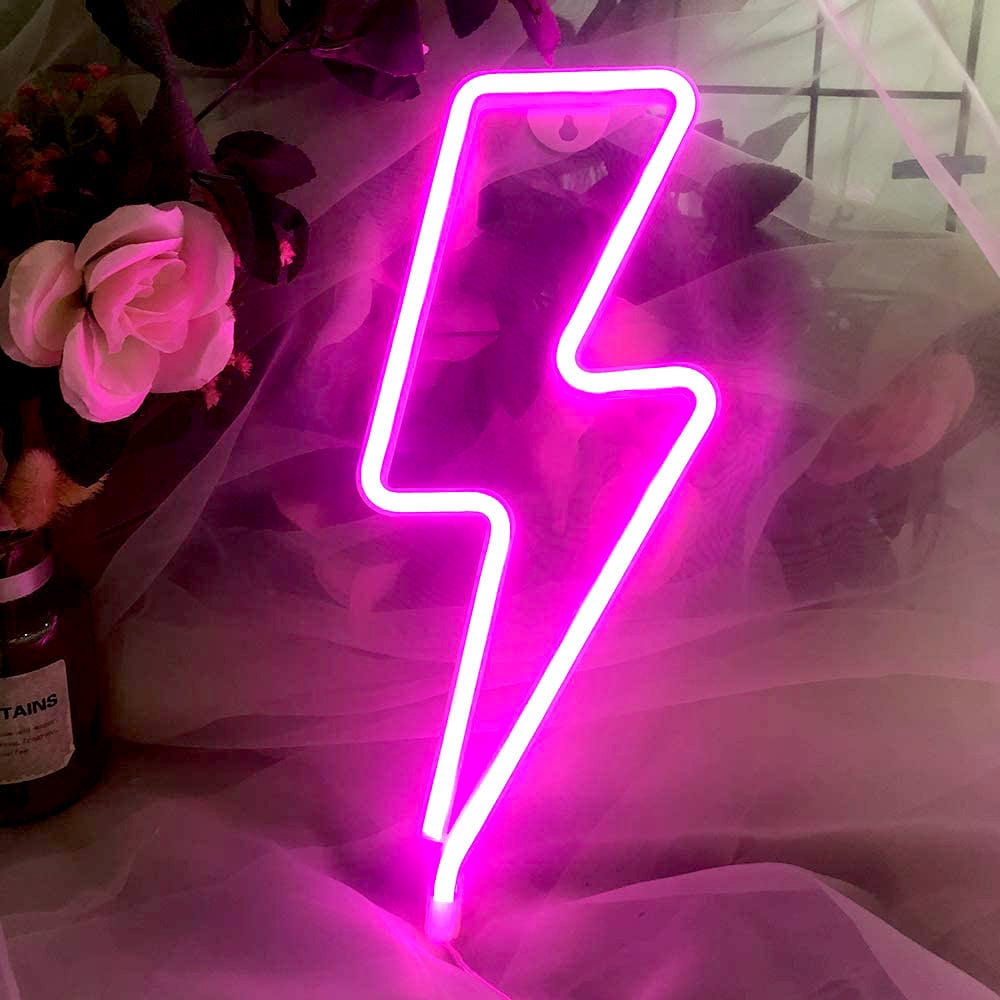 Led Neon Sign Pink Lightning Bolt Neon Led Sign Lightning | Etsy