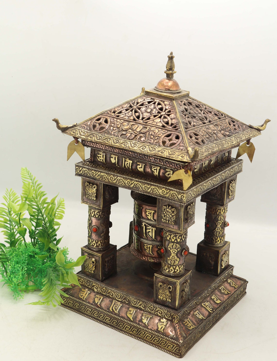 33 Cm Temple Shape Big Size Copper Brass Tibetan Buddhist 8 Lucky ...