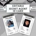 Editable Secret Agent ID Card Template - Printable Identification Cards ...
