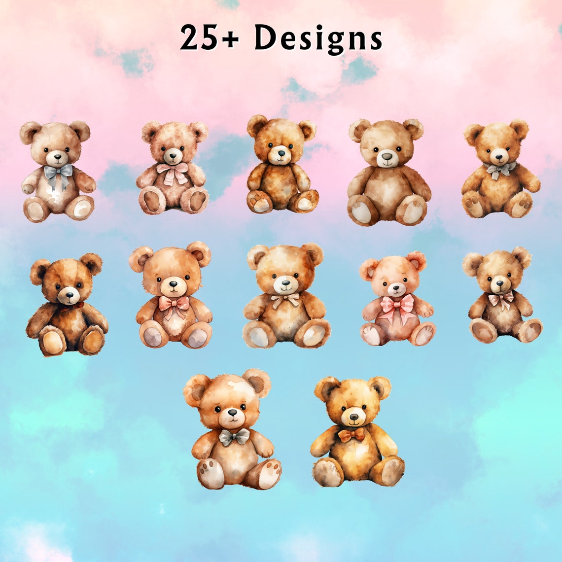 Watercolor Teddy Bear Clipart Bundle Nursery Bear Clipart - Etsy