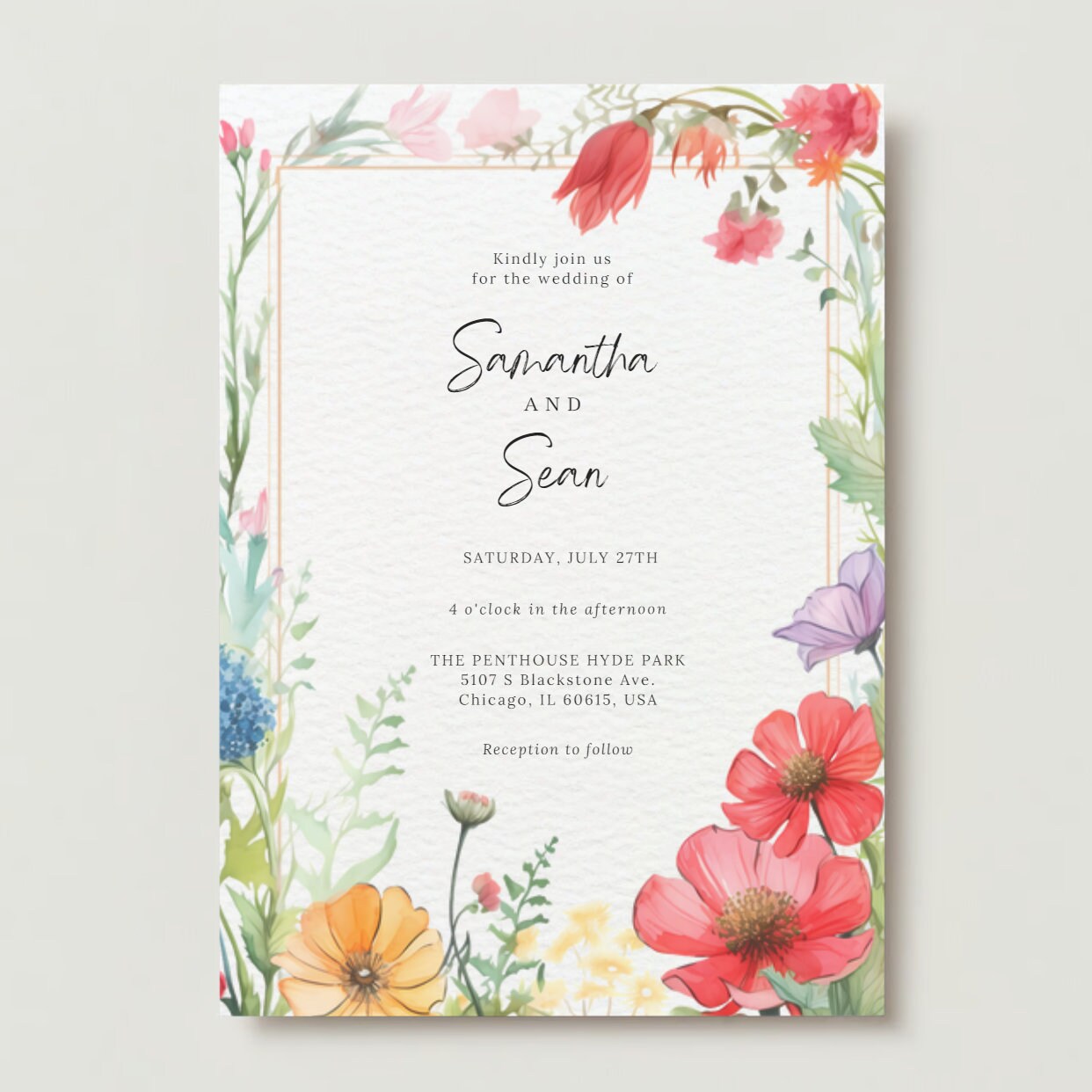 Printable Wildflower Wedding Invitation Template - Floral Wedding ...