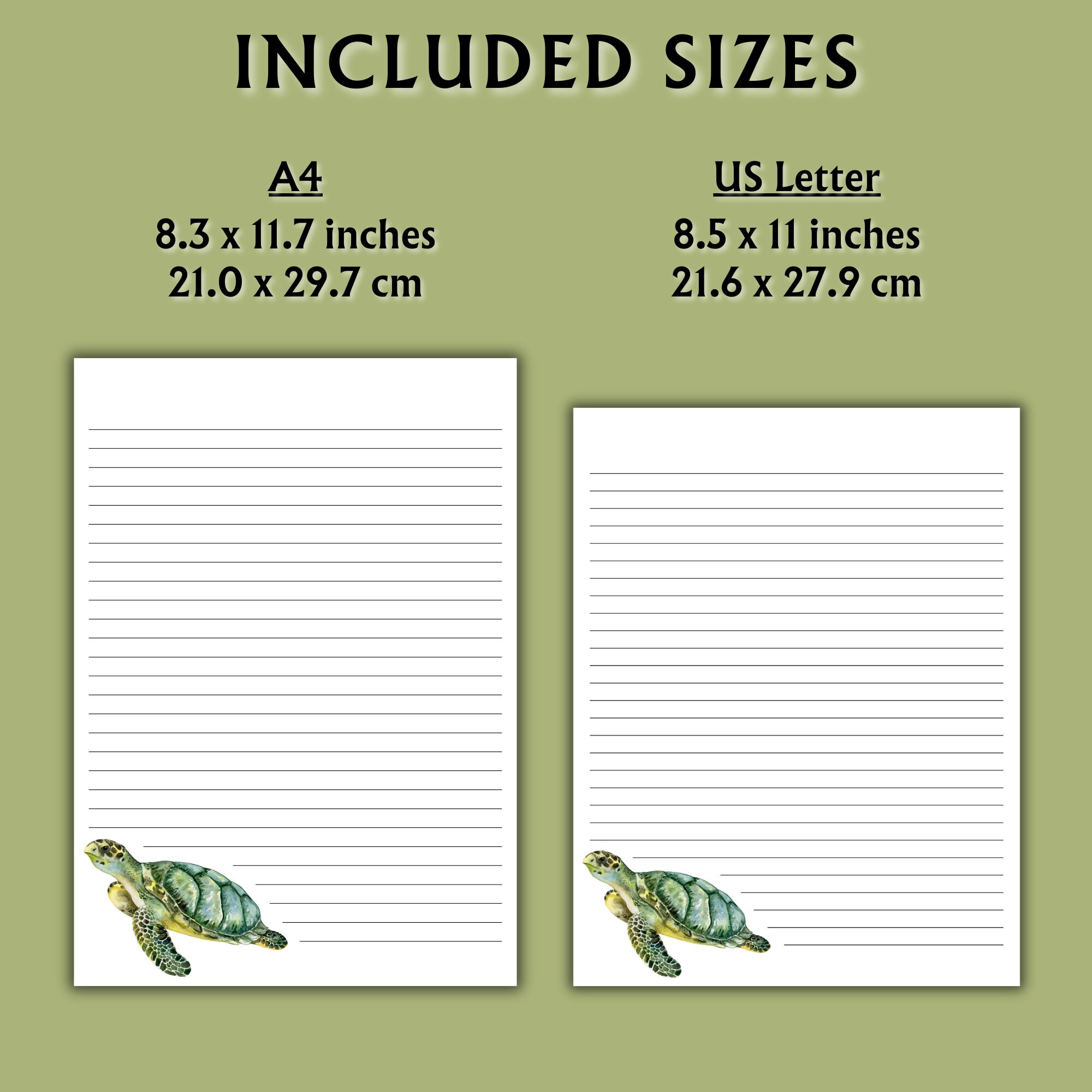 Watercolor Turtle Stationery - Printable Stationery - Digital ...