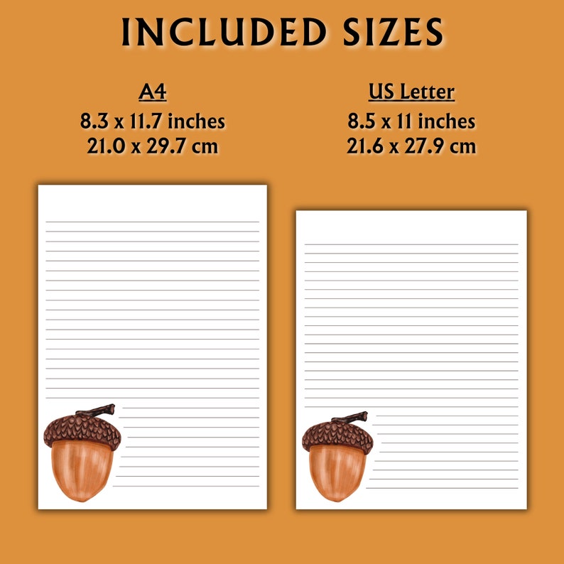 Watercolor Acorn Stationery - Printable Stationery - Digital Watercolor ...