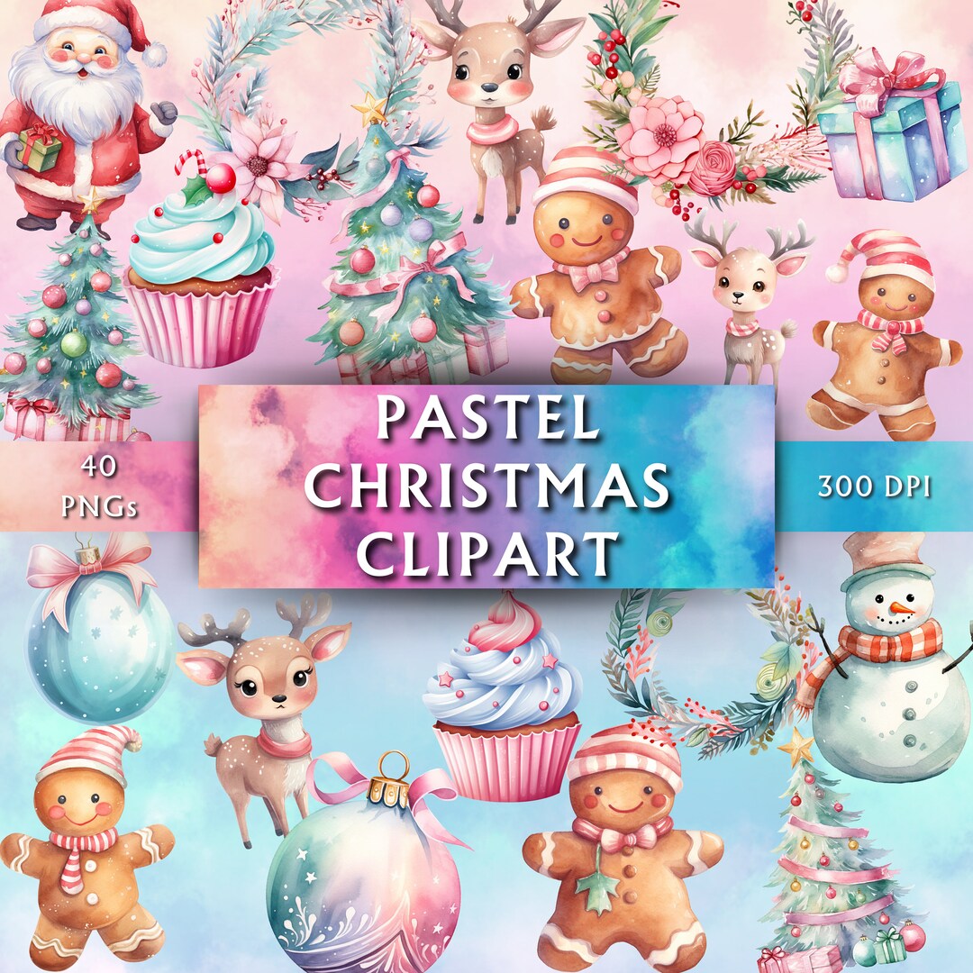 Pastel Christmas Downloadable Clipart - Ginberbread Clipart - Santa ...