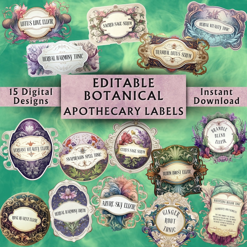 Editable Botanical Apothecary Labels Printable Apothecary Bottle Labels ...